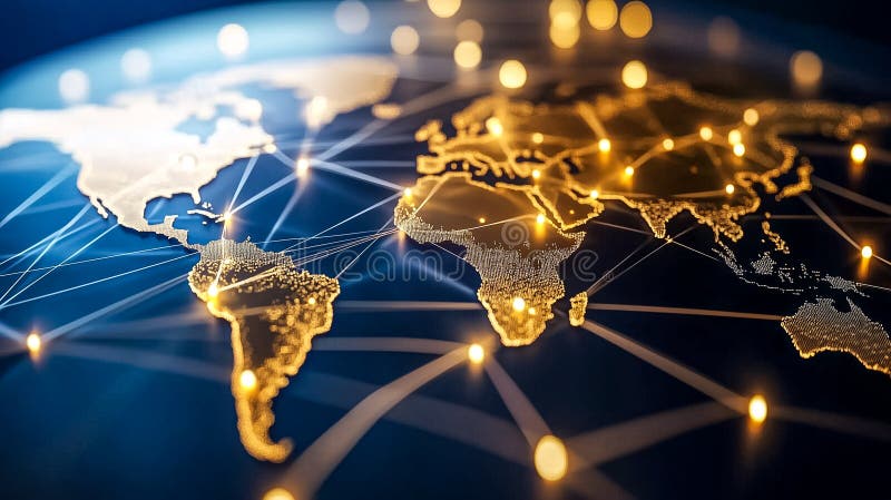 AI Network Nodes Illuminate a Global Map, Showcasing Connections ...