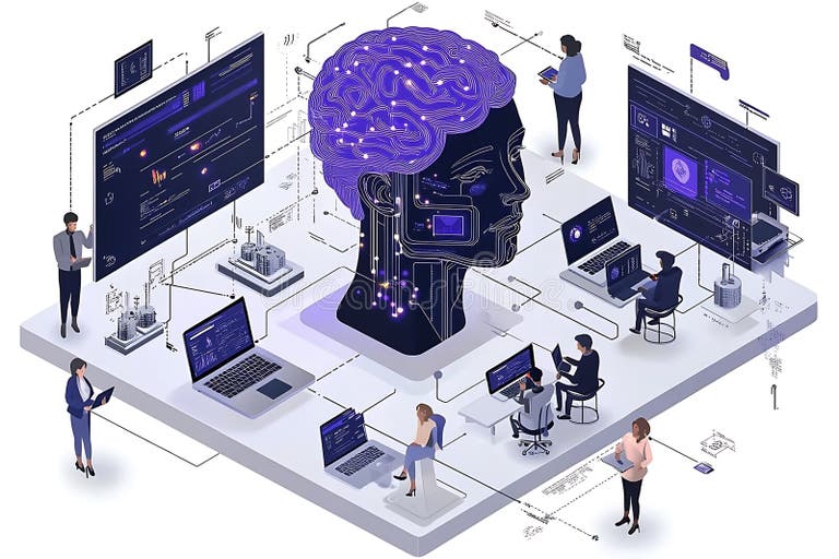 Ai Network System Data Processing Brain Technology Stock Illustration ...