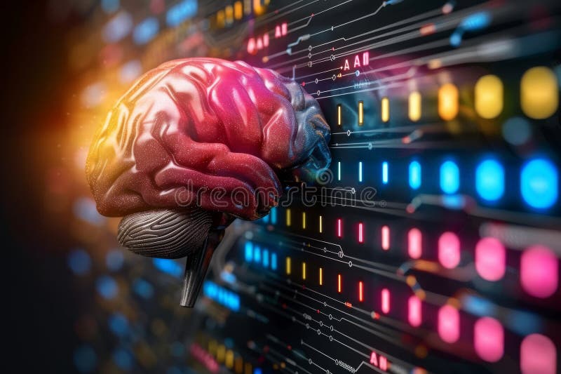 AI Neural Network with Glowing Brain, Representing Advanced Technology ...