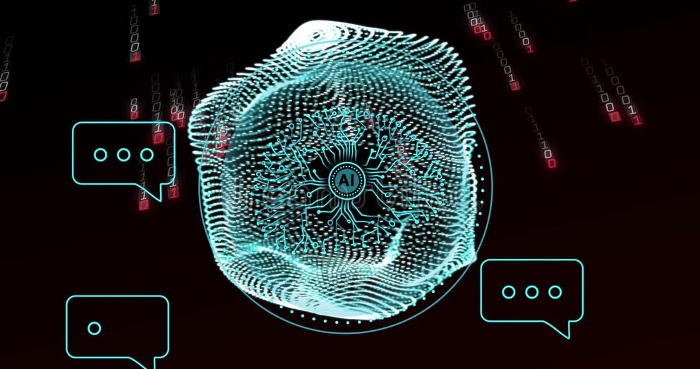 AI Neural Network Image Over Binary Code and Digital Communication Icons Stock Illustration ...