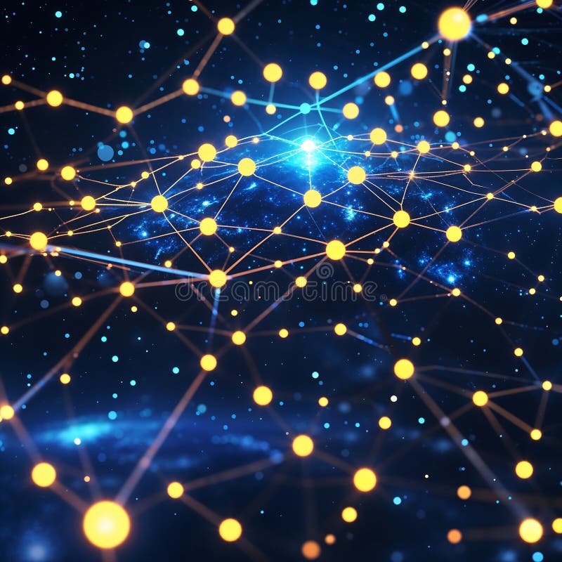 AI Neural Network Visualization with Glowing Nodes in Dark Cosmic Space ...