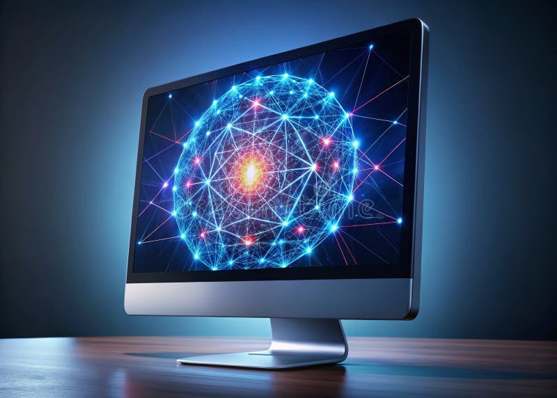AI Neural Network Visualization on Modern Monitor a 3D Render Exploring ...