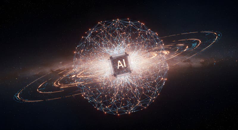 AI Neural Network Visualization in Space Stock Illustration - Illustration of particles ...