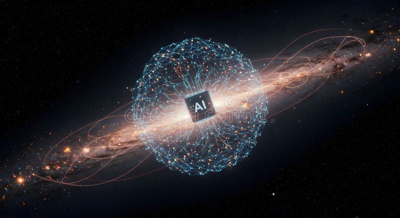 AI Neural Network Visualization in Space Stock Illustration - Illustration of interstellar ...