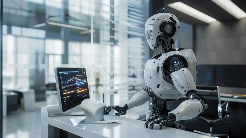 AI Office Assistant at Work Stock Illustration - Illustration of future ...