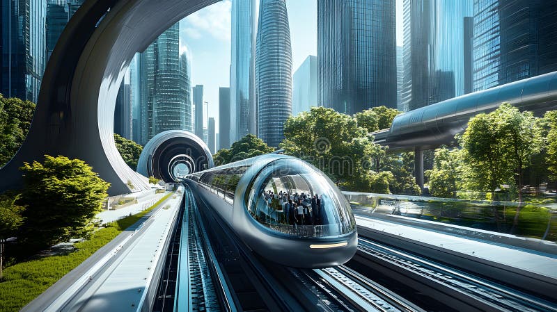 AI-Optimized Hyperloop Transport Systems a Futuristic. Stock ...