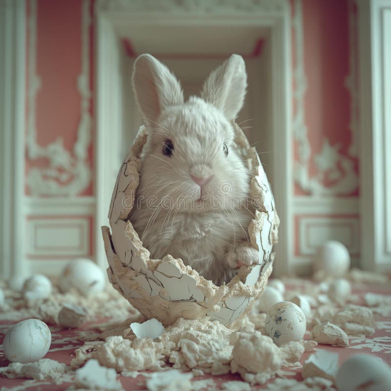 AI Photo of, Cute Rabbits are Born from Easter Eggs Stock Photo - Image ...