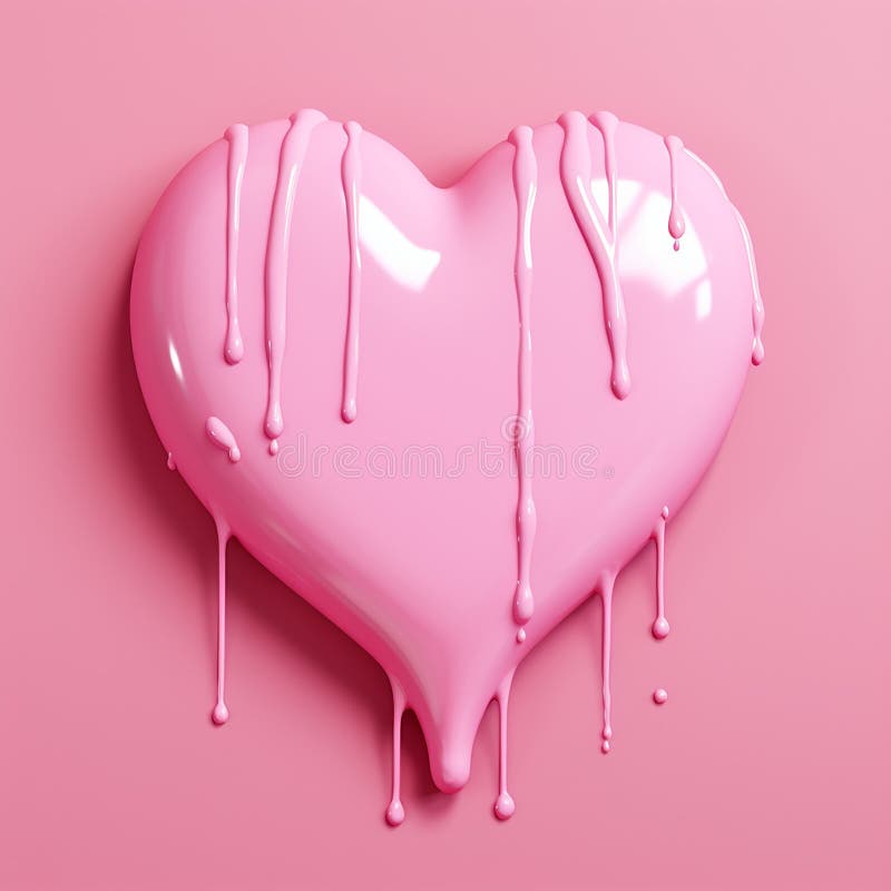 Pink Plastic Glossy Heart with Dripping Paint on a Pink Background ...