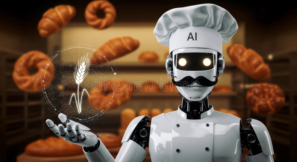 Portrait of Professional Baker Robot Powered by AI Stock Illustration ...