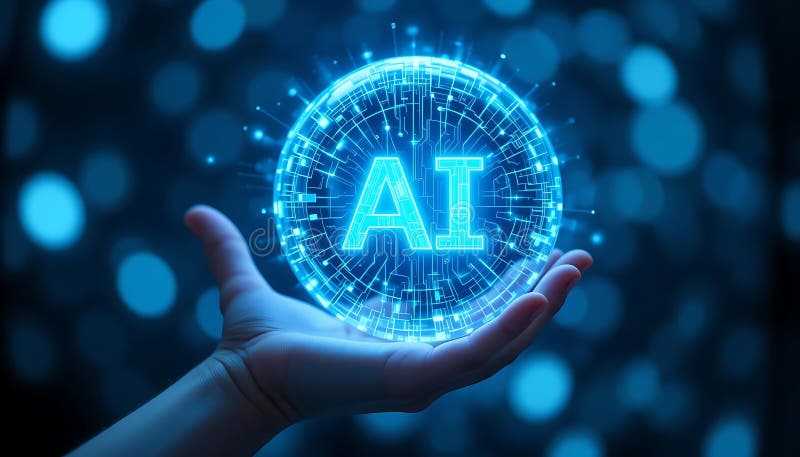 AI Power in Human Hand: Technological Advancement Stock Illustration ...