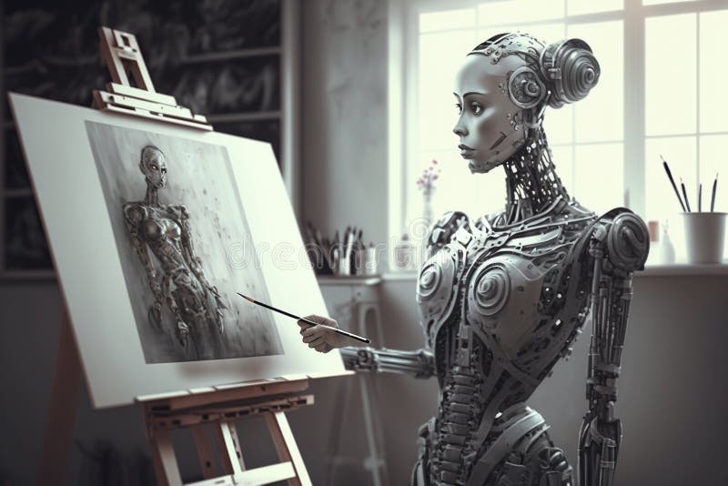 AI Powered Artistic Robot or Android Learning To Draw or Paint on ...