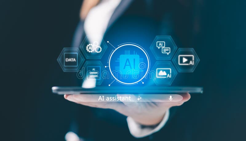 AI Powered Assistance. User Interacting with Virtual AI Assistant ...