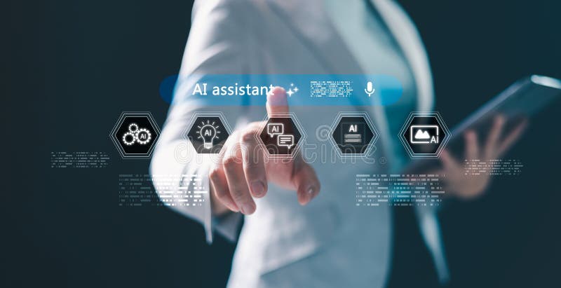 AI Powered Assistance. User Interacting with Virtual AI Assistant ...