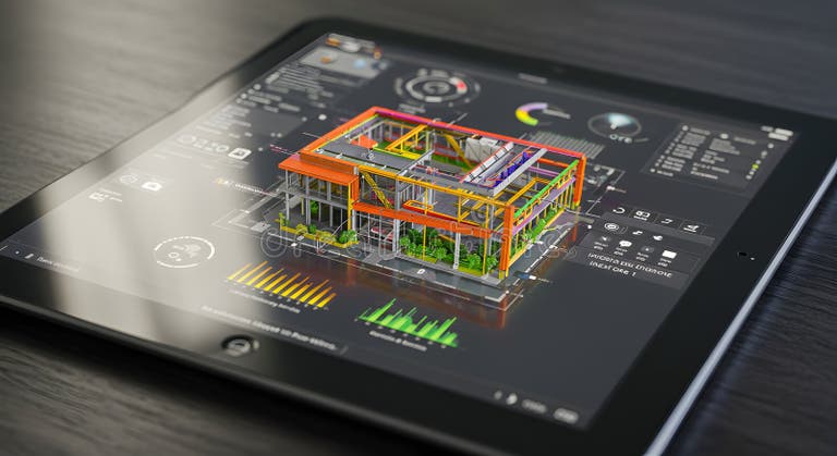 AI-Powered Building Design Visualization Stock Illustration - Illustration of energy, automation ...