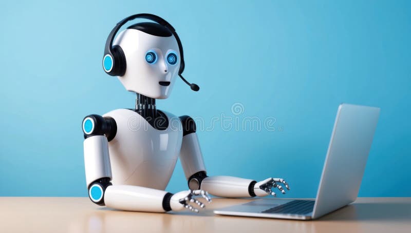 AI-powered Call Center Robot Wearing a Headset, Providing Technical ...