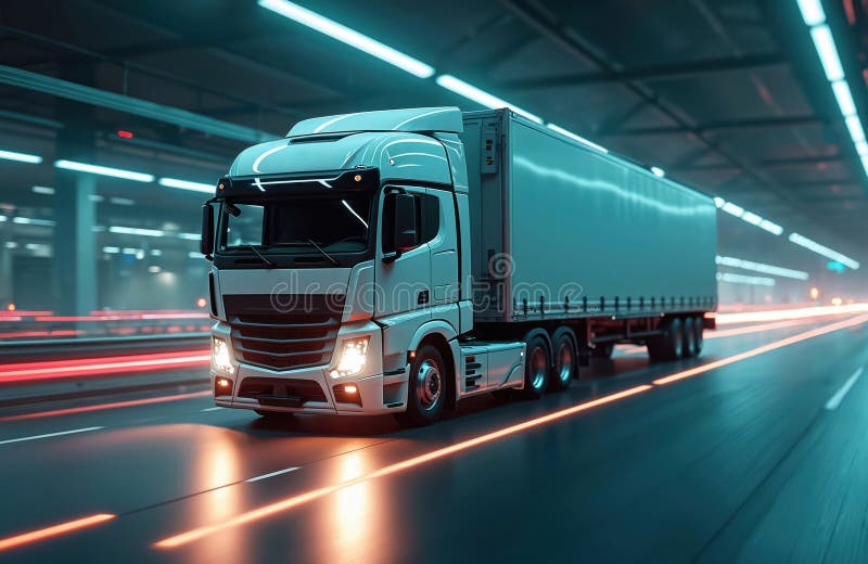 AI-powered Cargo Truck Moves at Highway. Automated Vehicles in Smart ...