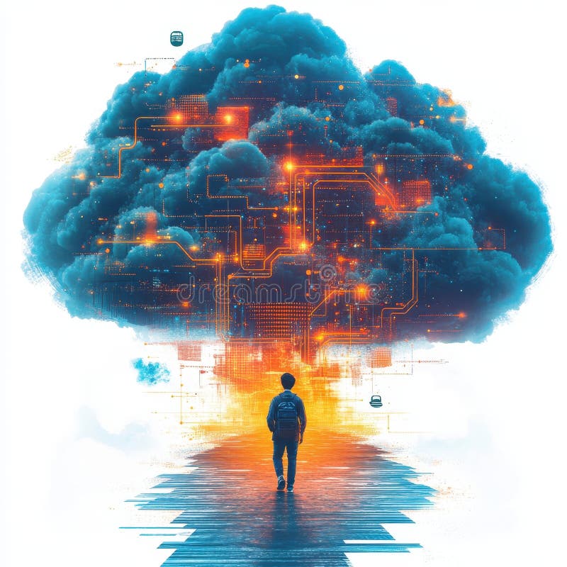 AI -Powered Cloud Resilience: a Man Standing before a Digital Cloud ...