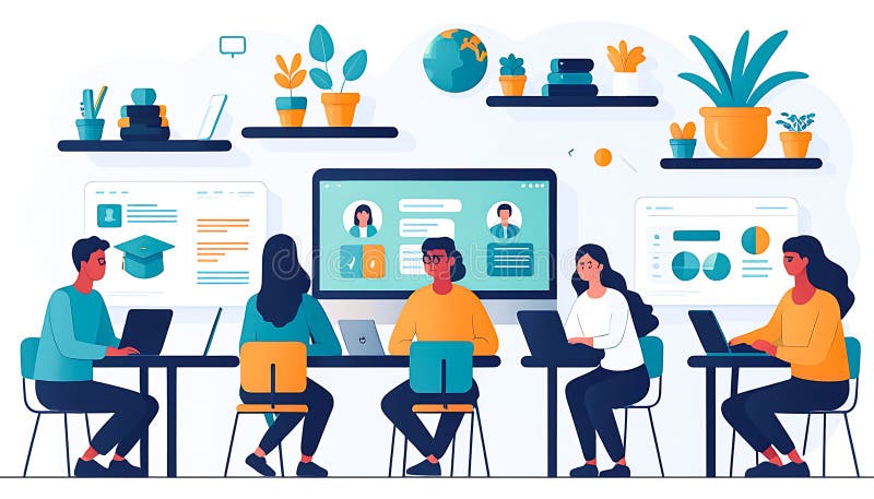 AI-Powered Collaborative Workspace Stock Illustration - Illustration of ...