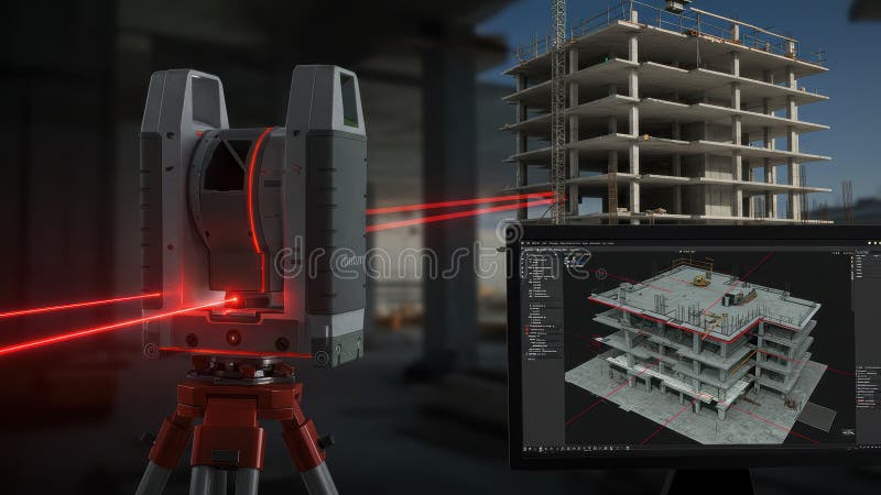 AI-Powered Construction Site Modeling Stock Illustration - Illustration ...