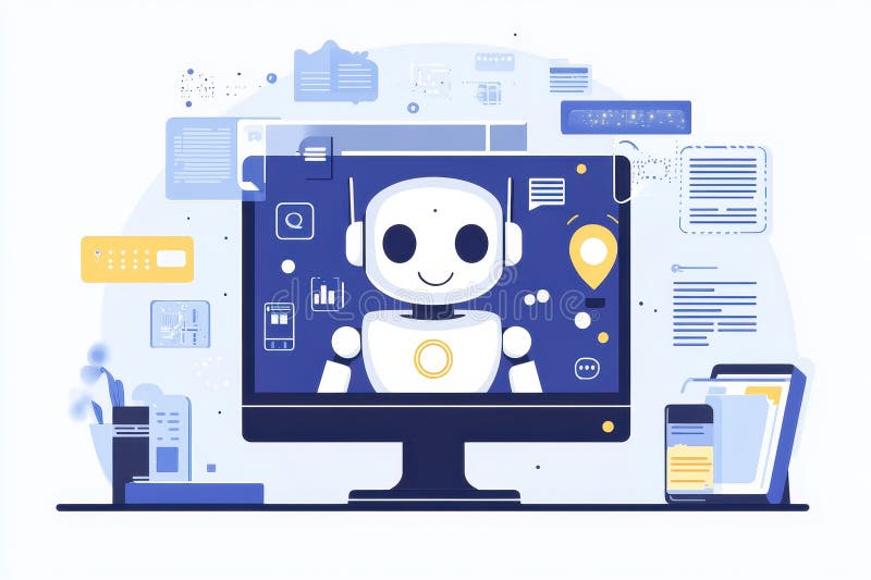 Ai Powered Content Concept. Chat Bot at Computer Screen. Artificial Intelligence and Machine ...