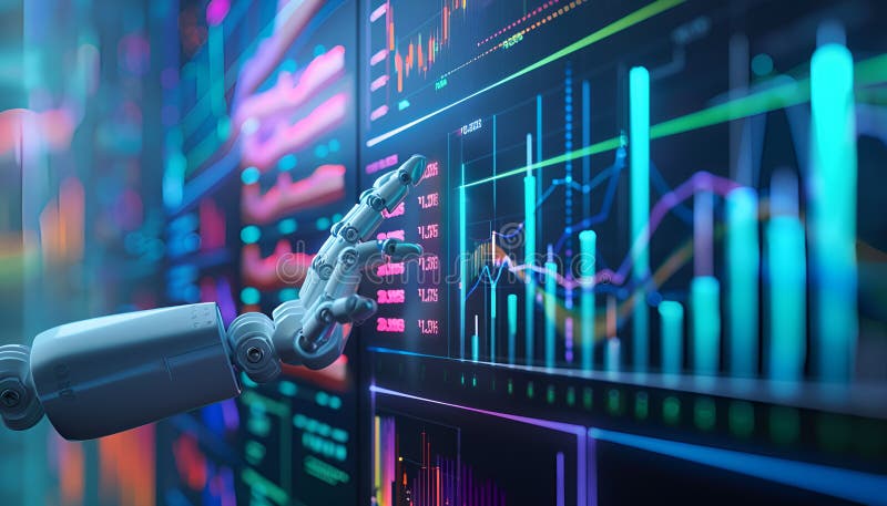 AI-powered Data Analysis, Robotic Hands Interacting with Charts, 3D ...