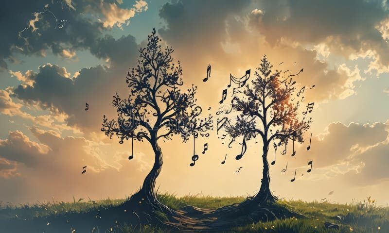 Two Trees with Music Notes on Them Stock Illustration - Illustration of ...