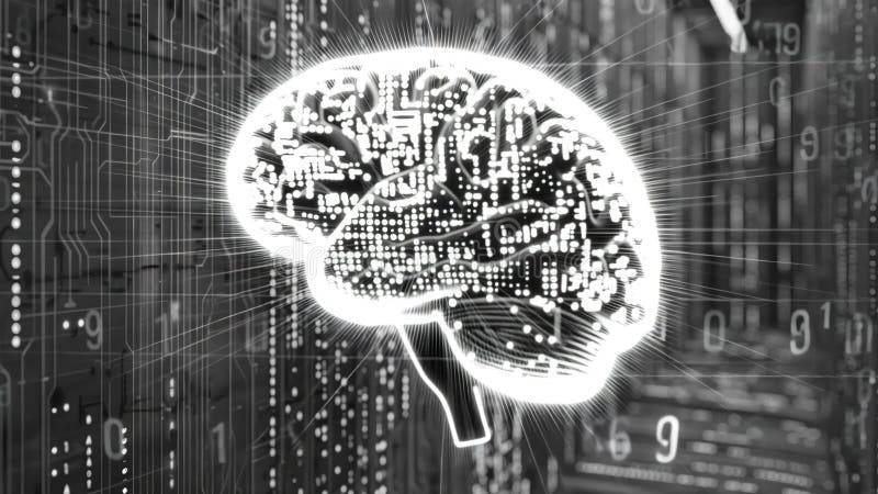 AI-Powered Digital Brain with Data Streams and Binary Code in Futuristic Tech Environment Stock ...