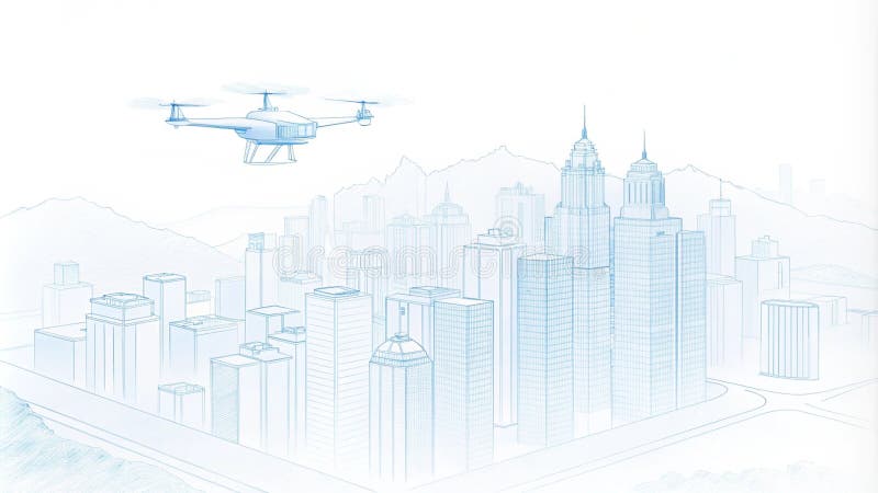 AI-powered Drone Flying Over a Smart City Stock Illustration ...