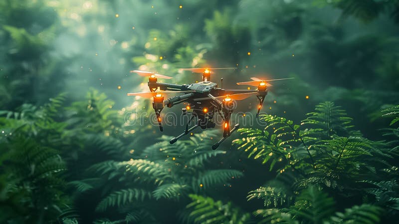 An AI-powered Drone Planting Trees in a Deforested Stock Illustration ...