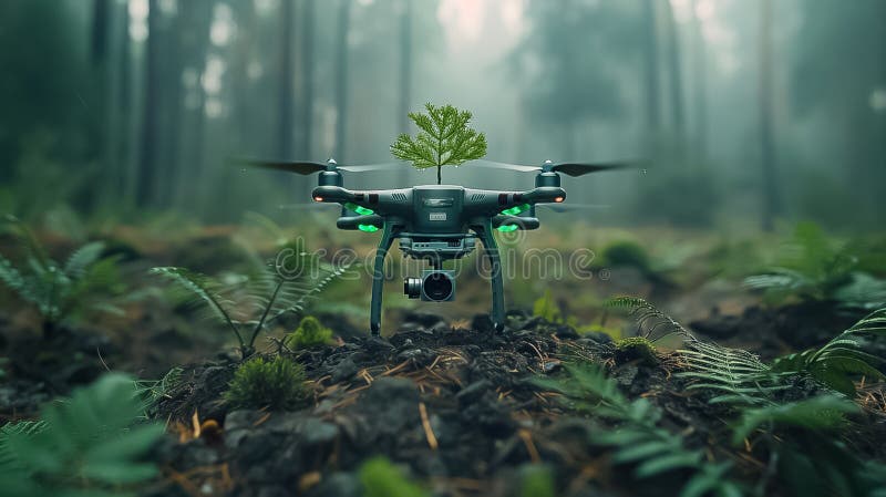 An AI-powered Drone Planting Trees in a Deforested Stock Illustration ... An AI-powered Drone Planting Trees in a Deforested Stock Illustration ...