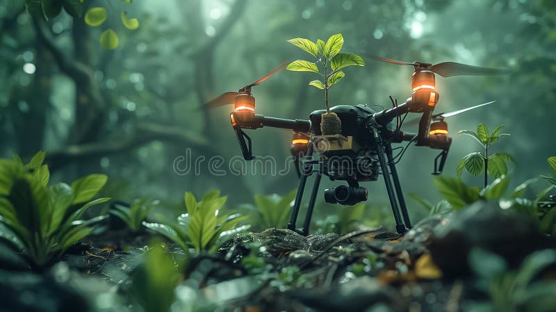 An AI-powered Drone Planting Trees in a Deforested Stock Illustration ... An AI-powered Drone Planting Trees in a Deforested Stock Illustration ...