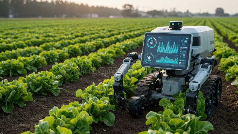 AI-Powered Farming Robot stock illustration. Illustration of analysis ...