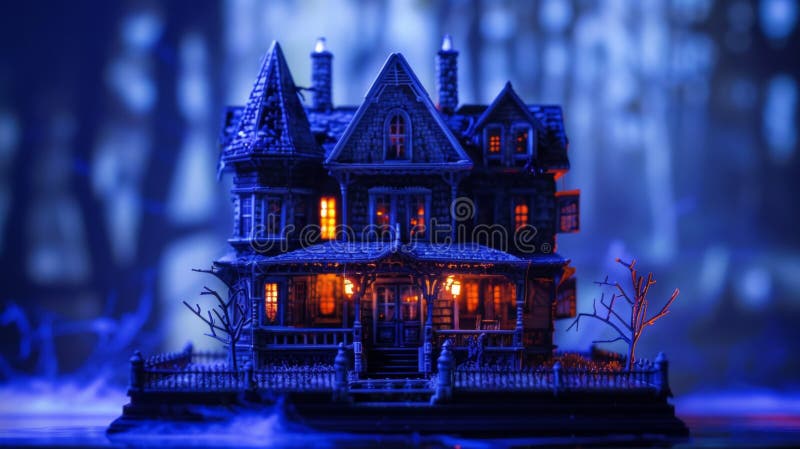 AI-Powered Haunted House Model with Illuminated Features Set in Spooky ...
