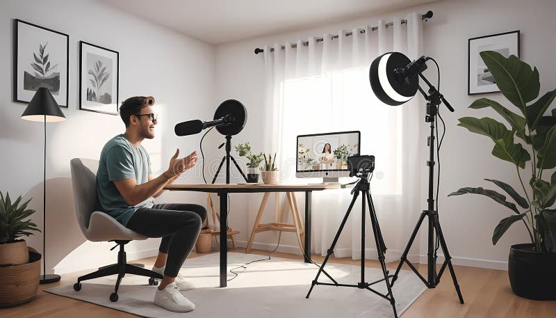 AI-Powered Home Studio Setup Stock Illustration - Illustration of ...