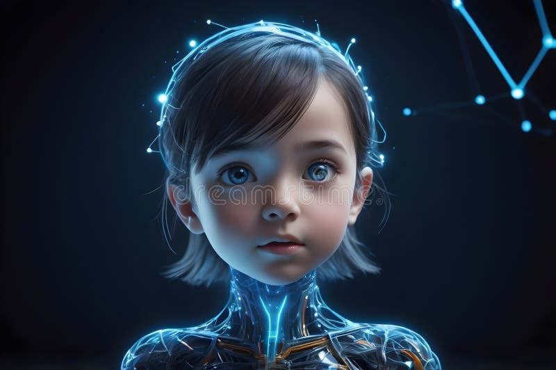 AI-Powered Human Evolution – Sci-Fi Concept Art of a Young Cyborg Girl ...