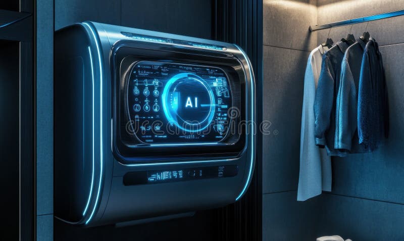 Futuristic AI Laundry Machine in Modern Closet Stock Image - Image of ...