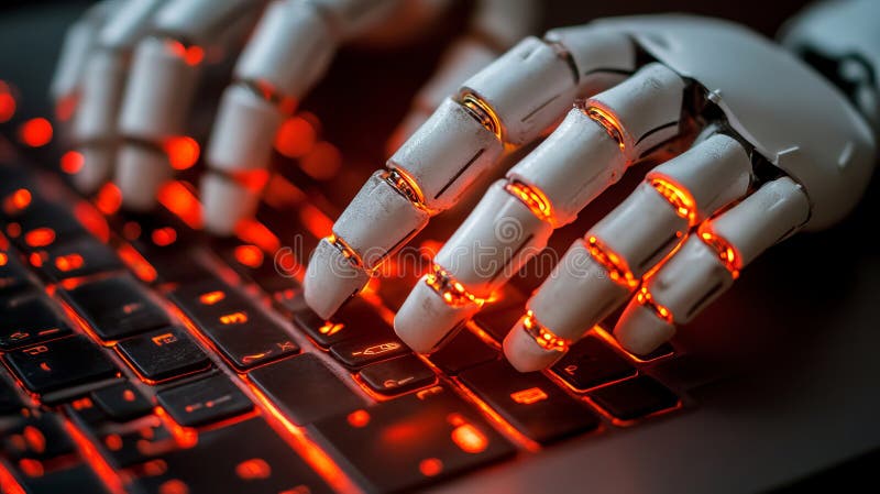 AI-Powered Marketing Automation Robot Hands Typing on Laptop ...