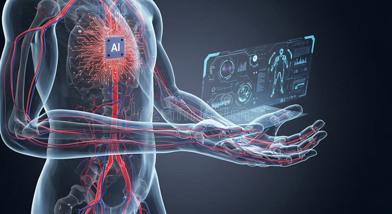 AI-Powered Medical Visualization: Human Body with Integrated Microchip and Health Data Interface ...