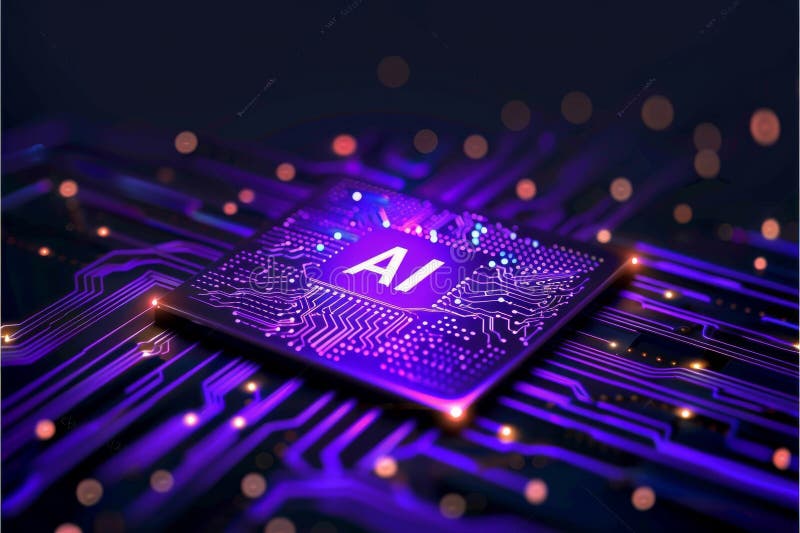 AI Powered Microchip with Glowing Elements, Symbolizing Advanced ...