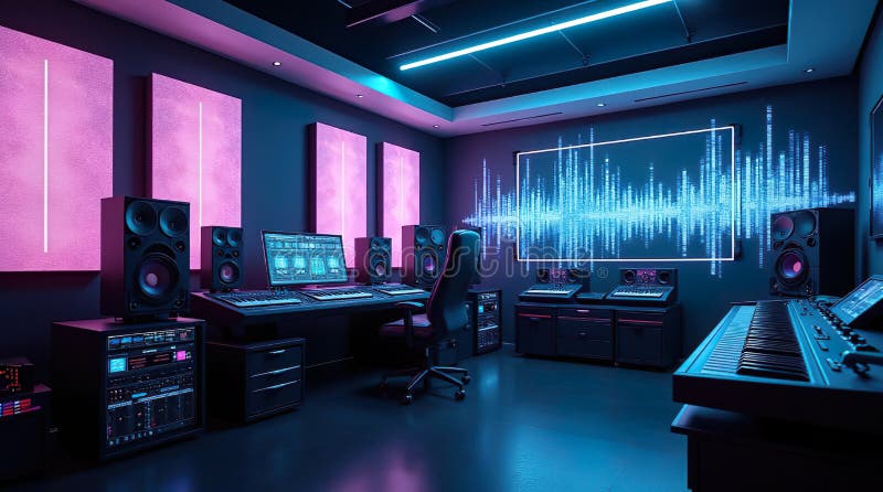 AI-Powered Music Creation Hub Stock Illustration - Illustration of lighting, design: 362465951