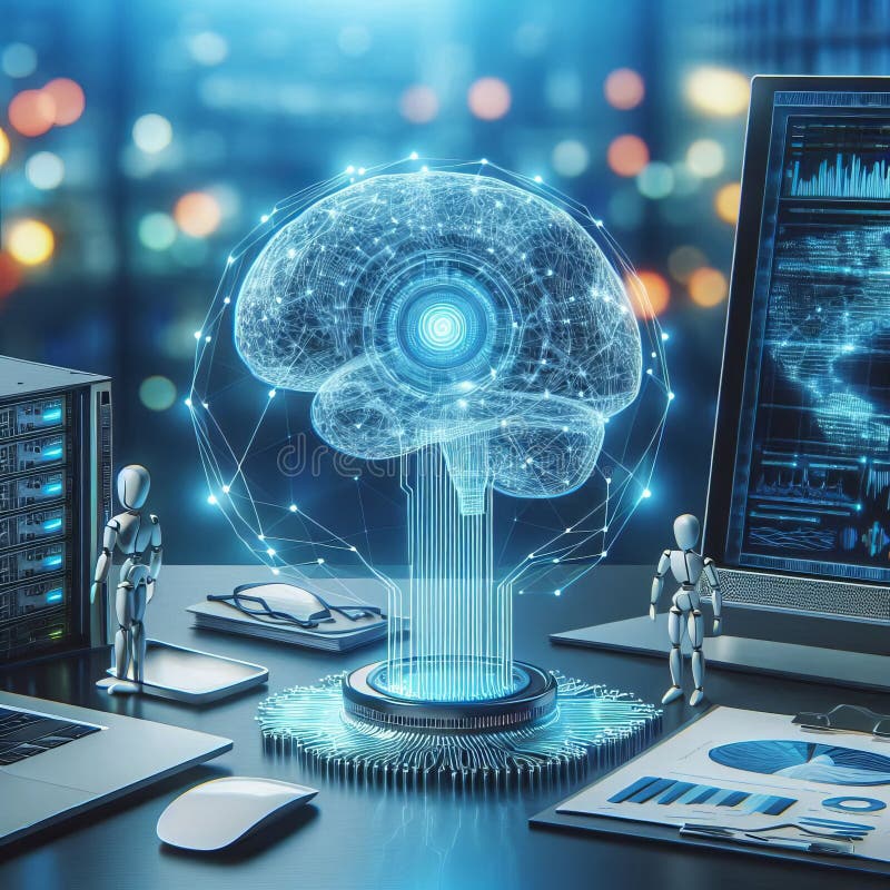 Ai Powered Network Security An Ai Brain Connected To Data Stream Stock Illustration