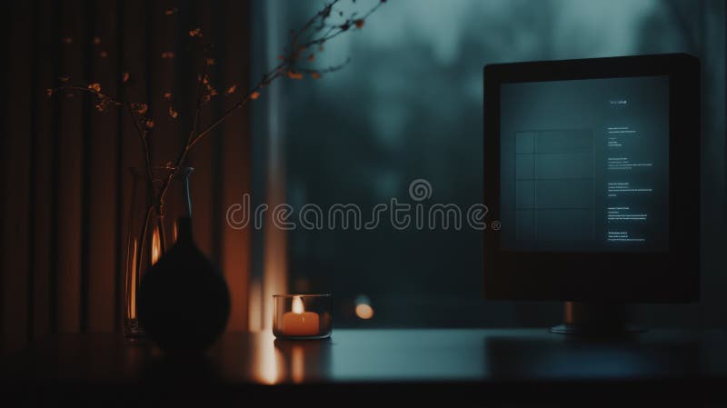 Ai Powered Personal Assistant Device on Desk in Dimly Lit Modern Room ...