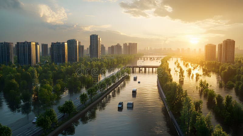 AI-Powered Predictive Flood Control a Smart City Protection. Stock ...