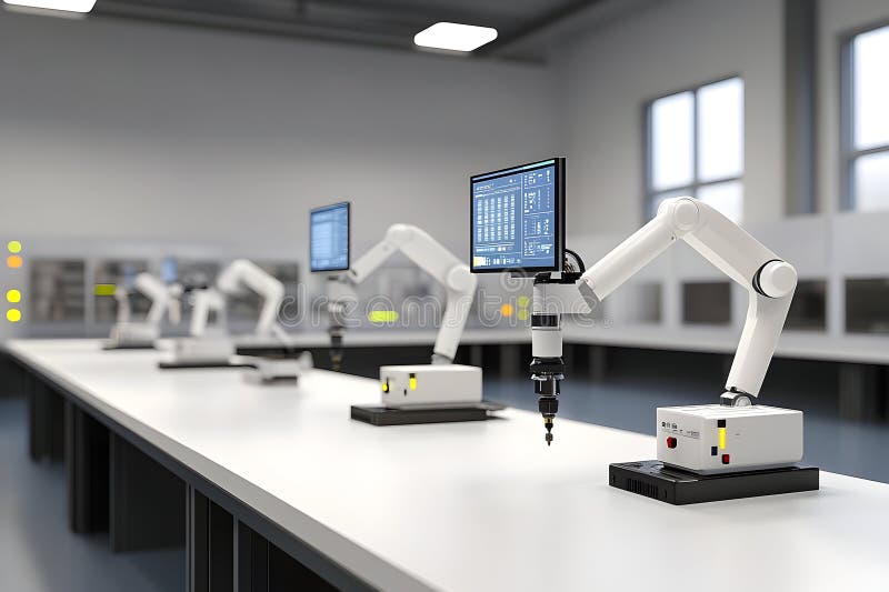 AI-Powered Robotic Assembly Line Stock Illustration - Illustration of ...