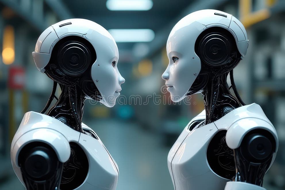 AI-Powered Robotic Communication Stock Illustration - Illustration of ...