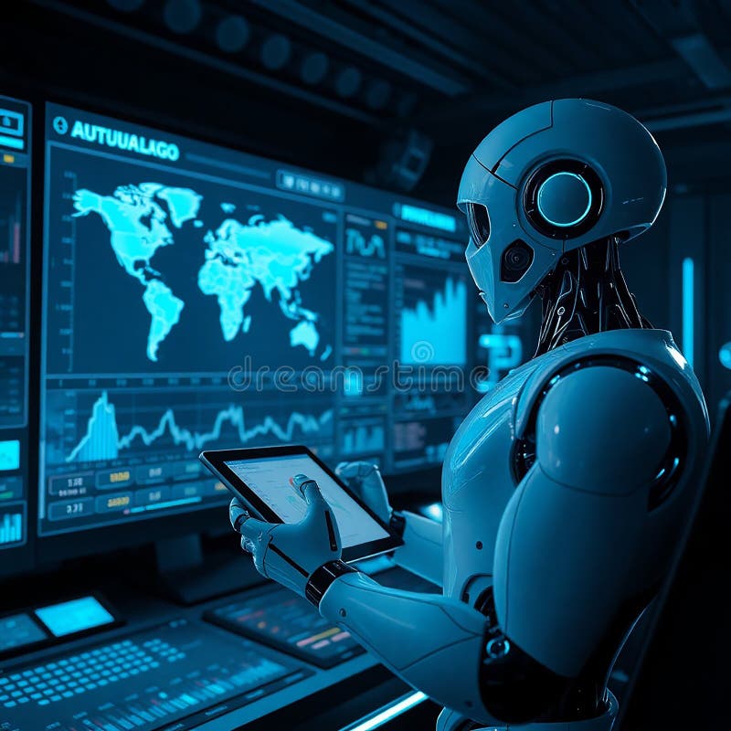 AI-Powered Robots in Cyber Operations Stock Photo - Image of global ...