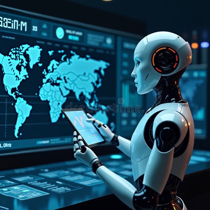 AI-Powered Robots in Cyber Operations Stock Photo - Image of global ...