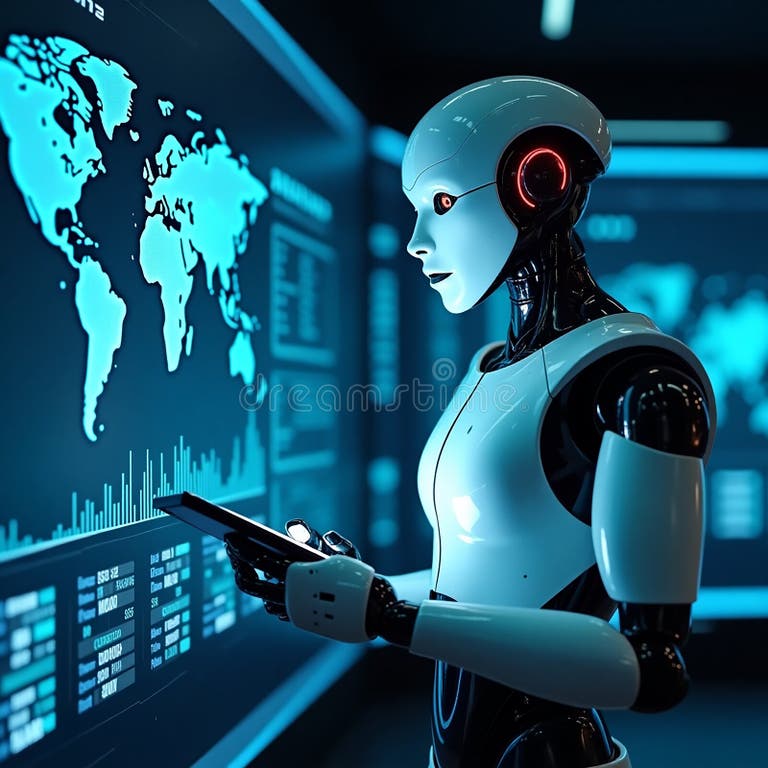 AI-Powered Robots in Cyber Operations Stock Photo - Image of light ...