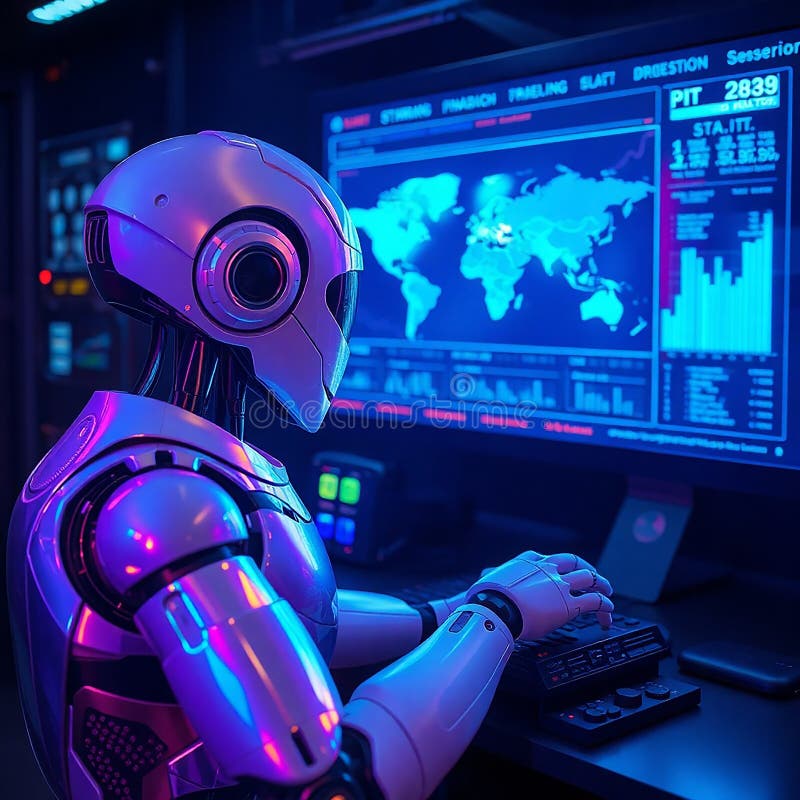 AI-Powered Robots in Cyber Operations Stock Image - Image of digital ...