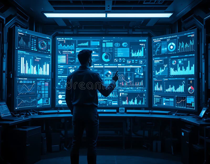 AI-Powered Search Interface in Futuristic Workspace Stock Illustration ...